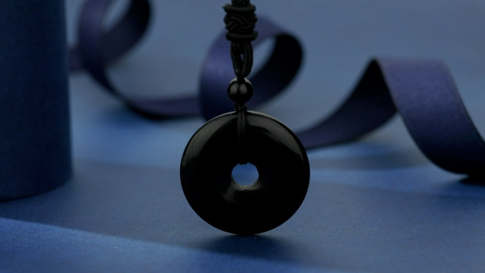 Natural Black Obsidian Circle Pendant Black Gemstone Necklace Amulet ...