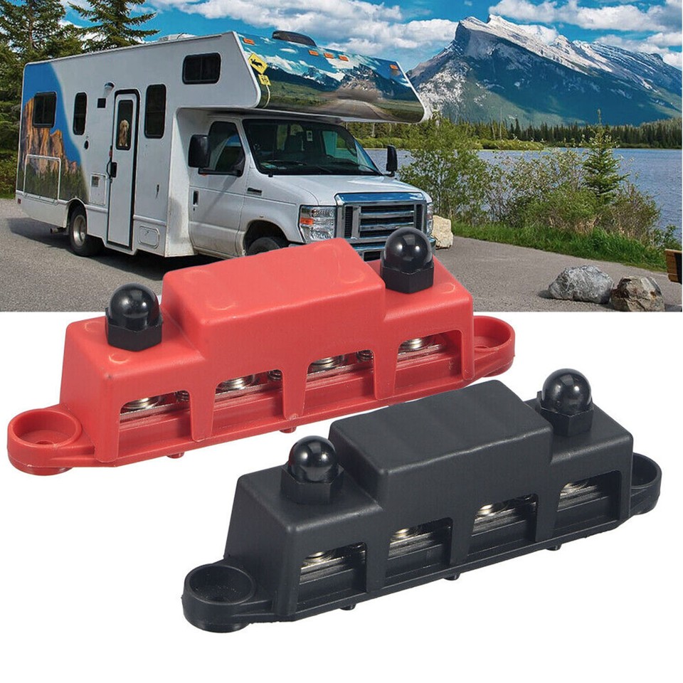 3/8" / 250A 4 Stud Busbar Bus Bar Power Distribution Terminal Block Red ...