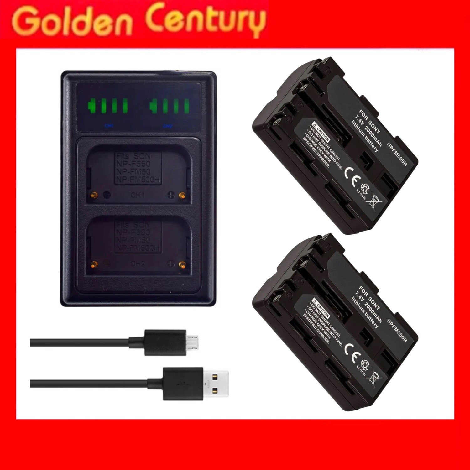 2 NP-FM500H 2500mAh Battery +Dual Charger for Sony DSLR-A100 A200 A300 ...