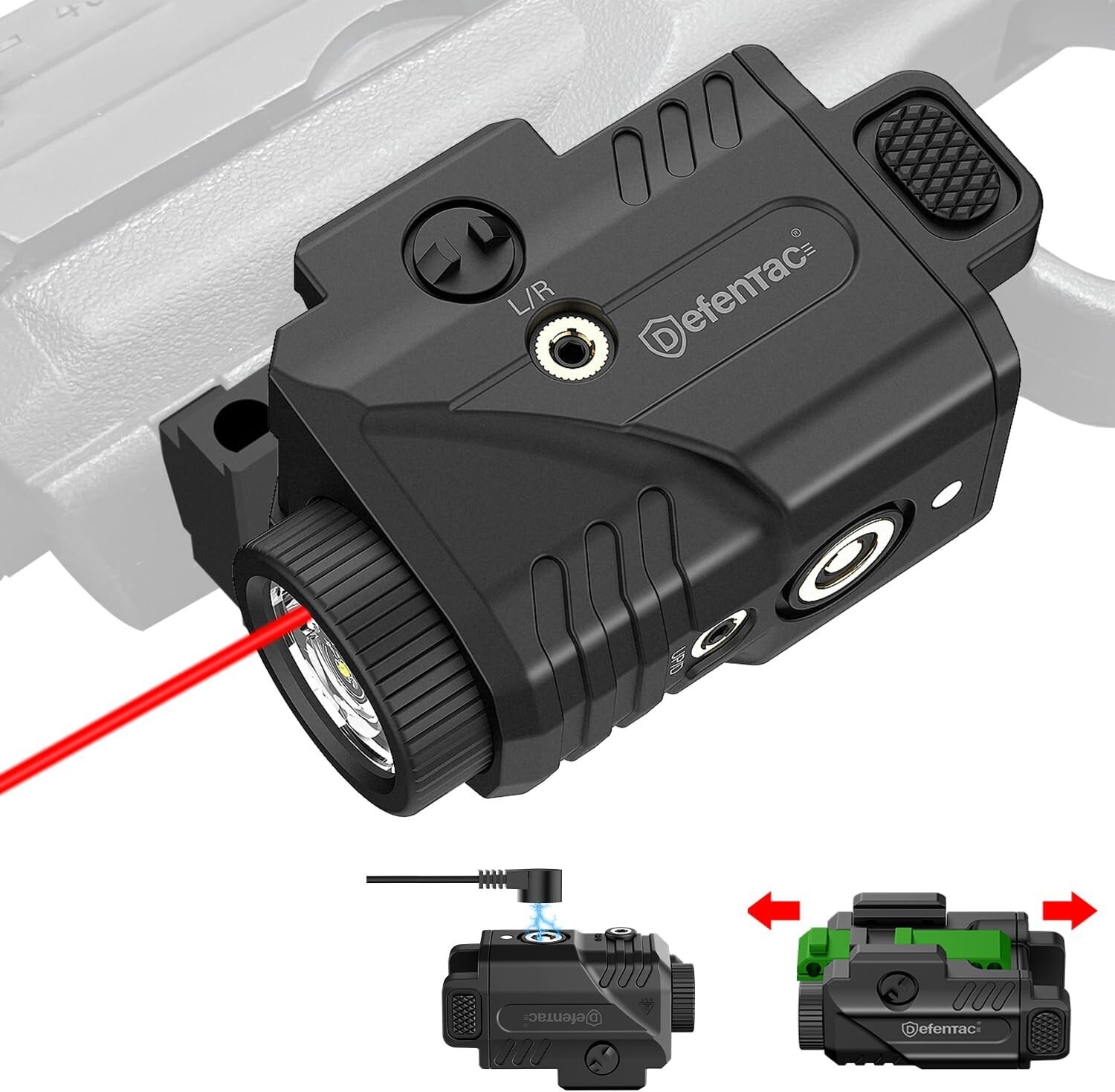 DEFENTAC Magnetic Charging 600lm Flashlight & Red Laser Sight for ...