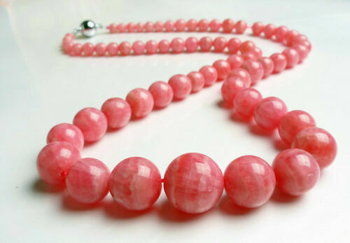 Natural Ice Rose Rhodochrosite Gemstone Round Beads Necklace 6-14mm ...