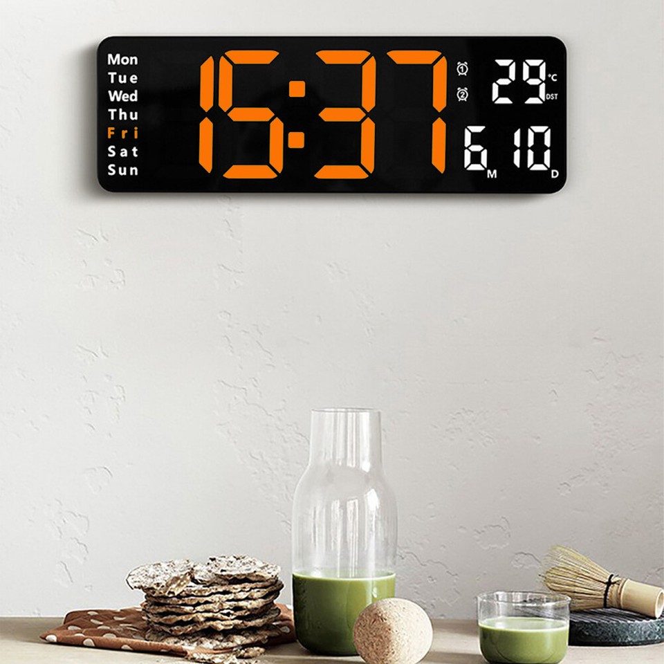Digital Home Jumbo LED Wall Desk Clock Calendar Temperature with Remote ...