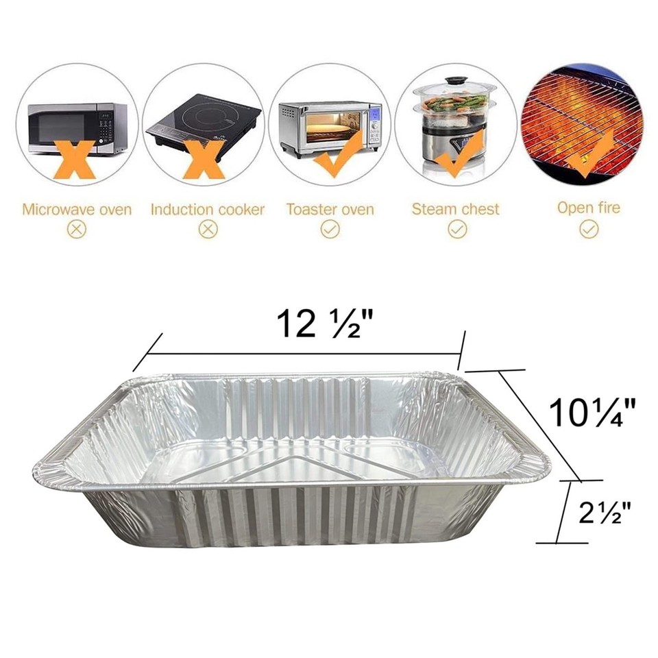 9x13 Foil Pans 10 Pack Extra Thick Half Size Deep Aluminum Baking Trays ...