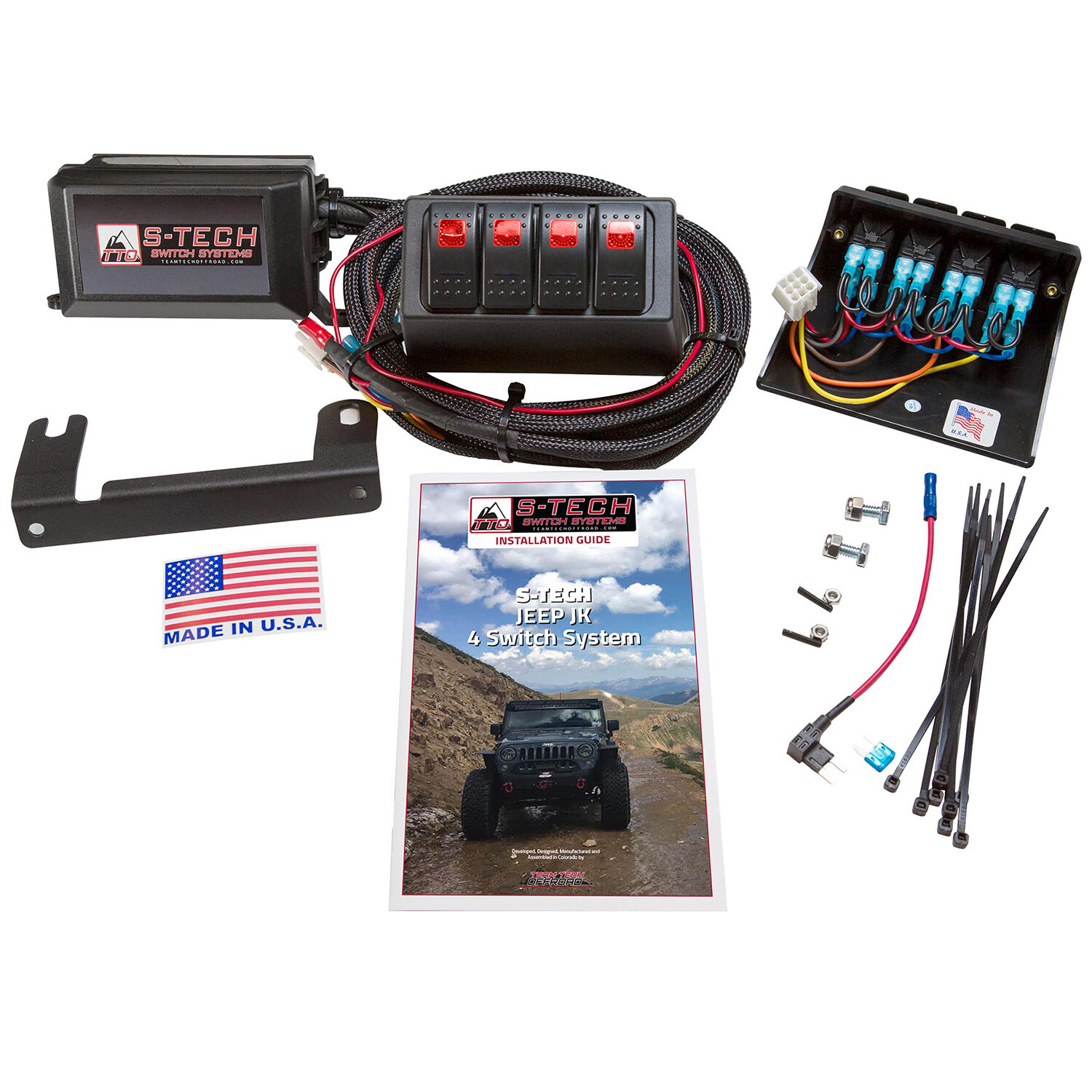 S-Tech 4 Switch System with Relay Center Red Dual LED For 07-11 Jeep ...