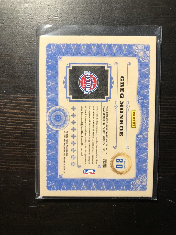 2011-12 Panini Gold Standard #20 Gold Stars Prime Jersey Greg Monroe ...