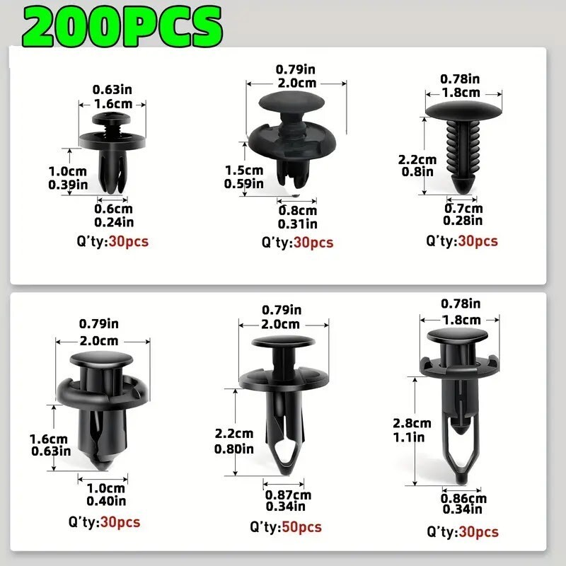 200pcs Universal Car Bumper Push Rivet Clips | eBay