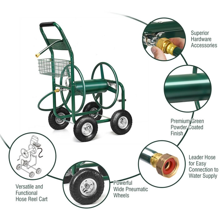 HeavyDuty Green Steel Rolling Planting Garden Cart with Water Hose ...