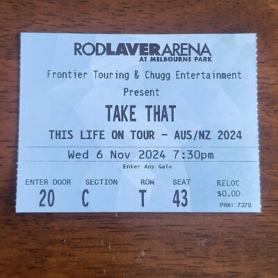 Take That Melbourne Concert Souvenir Ticket This Life Tours 6 November ...