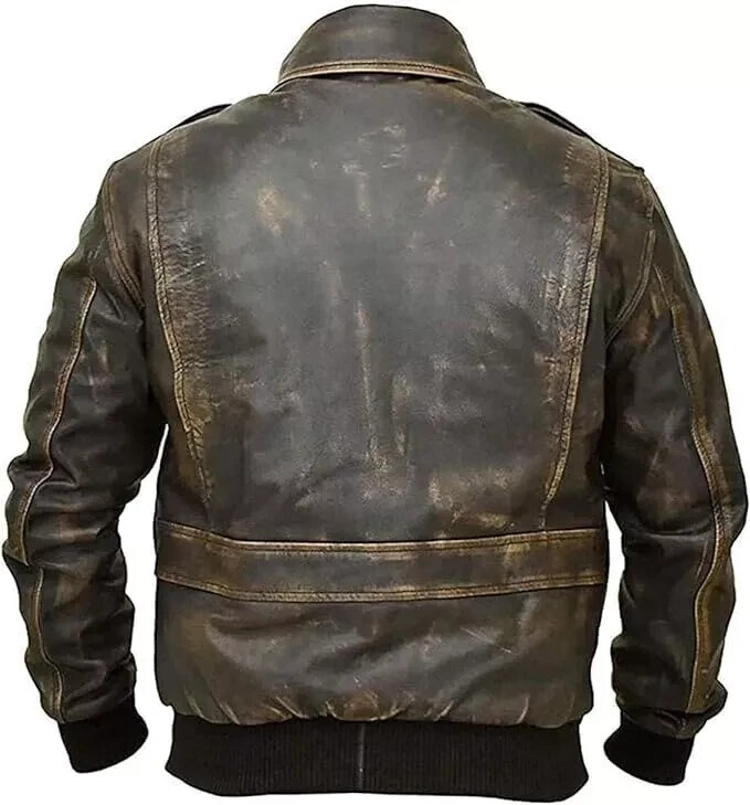 Mens Distressed WWII Cockpit Pilot RAF A2 Military Leather Bomber ...