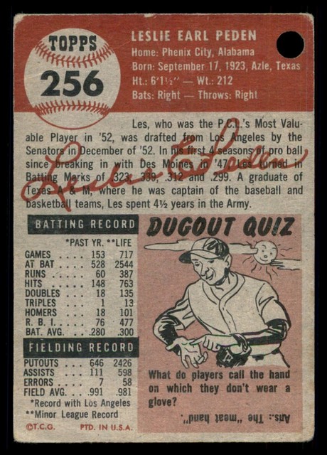1953 Topps - High # #256 Les Peden (RC) for sale online | eBay