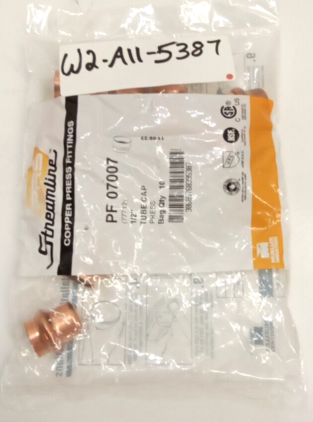 Mueller Streamline PF07007 Copper Press Fittings 1/2" Tube Cap Press ...