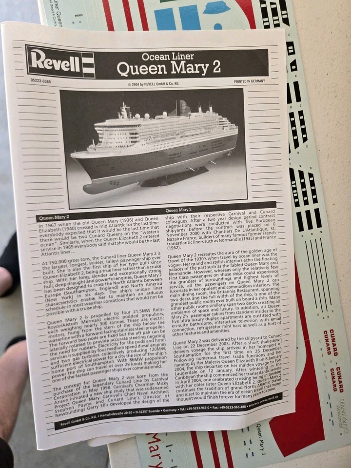 NEW! Revell #05223 Ocean Liner Queen Mary 2 QM2 Cunard 1:400 Scale ...