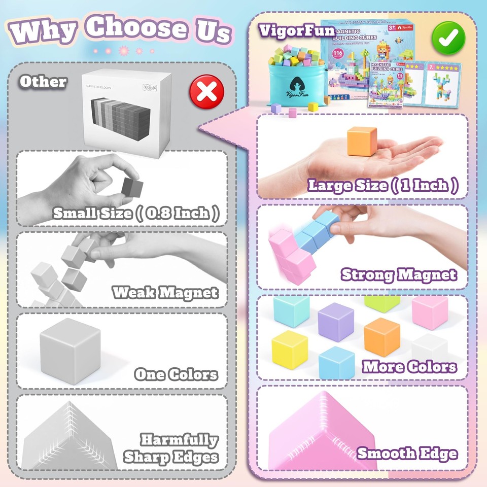 116 PCS Magnetic Blocks Set, 1" Magnet Building Blocks with Toy Eyes ...