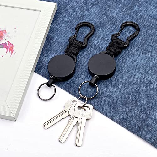 2 Pcs Locking Retractable Keychain Key Reel ID Badge Holder with 23 ...