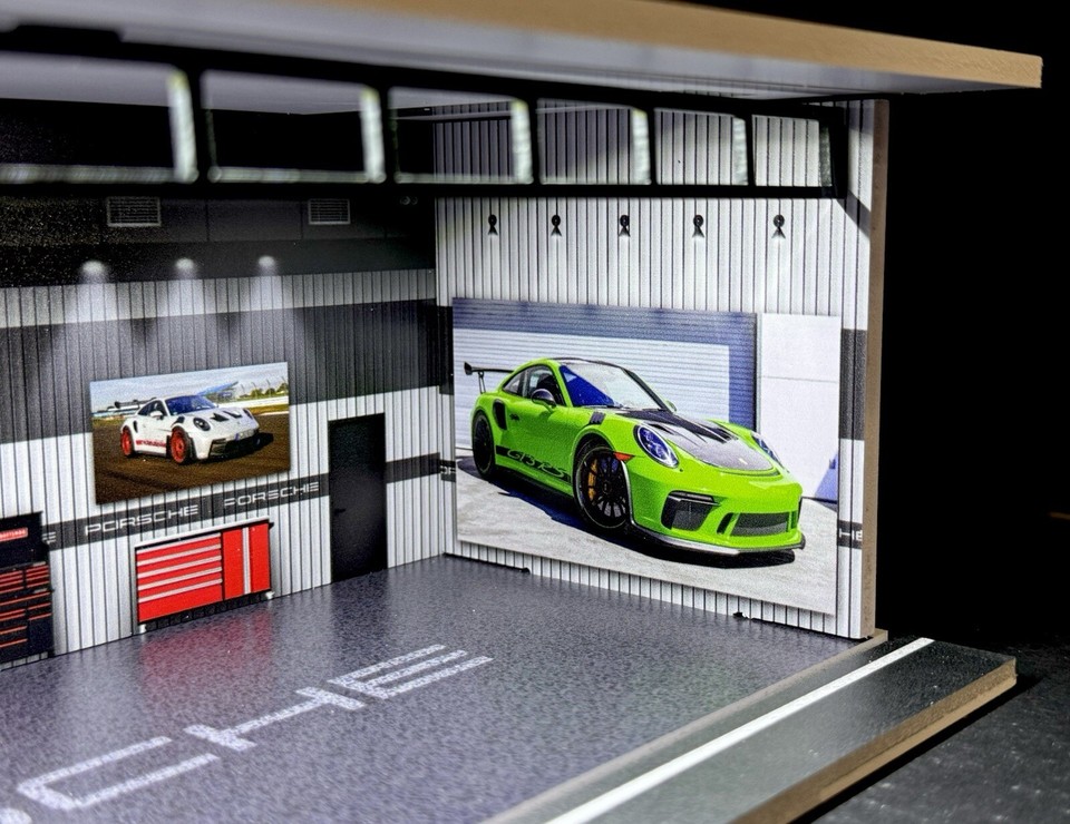 NEW Porsche GT3 Theme FOR Hot Wheels 1:64 Model Diorama Garage LED ...