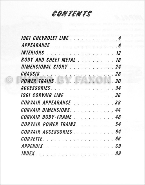 1961 Chevrolet Engineering Book Impala Bel Air Biscayne Corvair ...