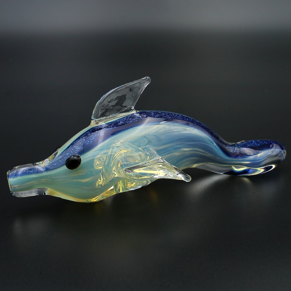 5" Glass Smoking Pipe "Dolphin" Fumed Glittery Tobacco Cute Blue Pipes ...