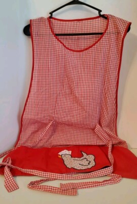 Handmade Pullover Apron-Chicken Applique 3 pockets ties on sides | eBay