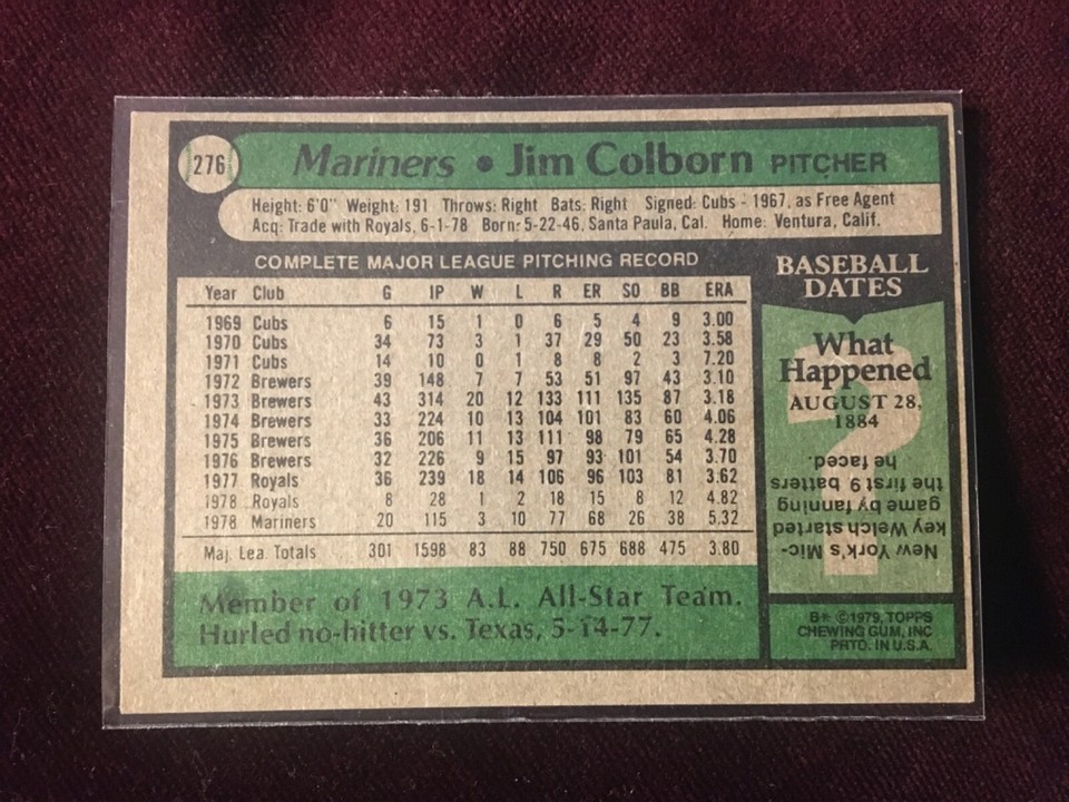 1979 Topps #276 Mariners Jim Colborn Baseball Card | eBay