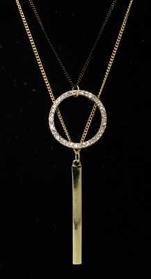 New Multi Layered Gold & Black Rhinestone Circle Bar Pendant Necklace # ...