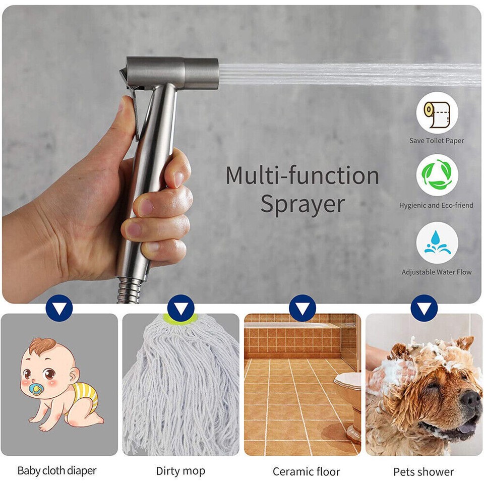 Toilet Shattaf Adapter Hose Bidet Spray Stainless Steel Handheld Shower ...
