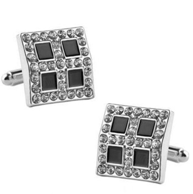 10K White Gold With Black Enamel & Lab-Grown Diamond Square Cufflinks ...