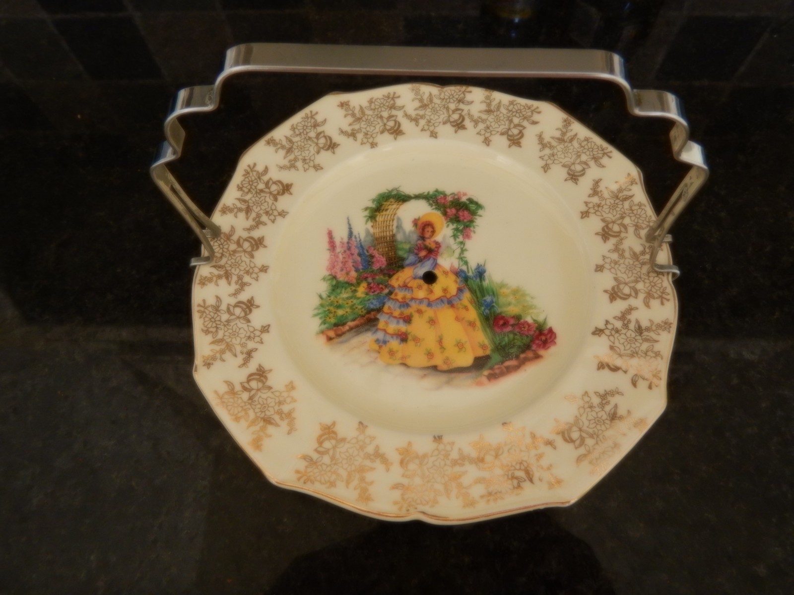 WEATHERBY - ROYAL FALCON WARE CRINOLINE LADY CAKE PLATE AND CARRYING ...
