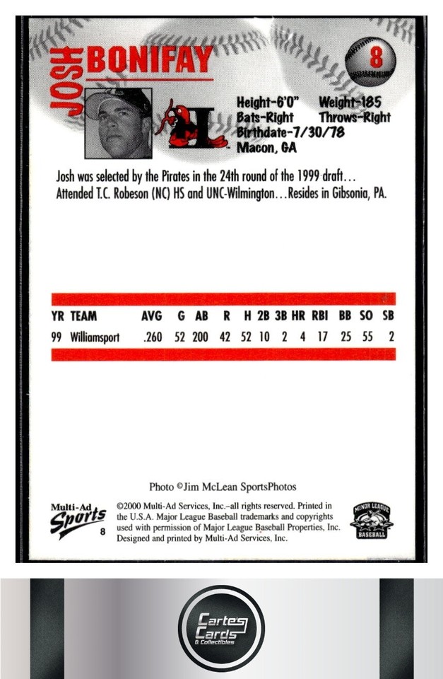 Josh Bonifay 2000 Multi-Ad Hickory Crawdads Update #8 Pittsburgh ...
