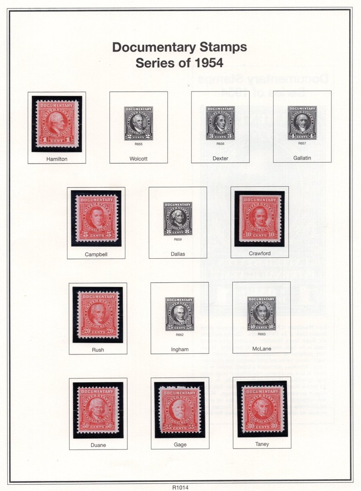 US 1954 21 REVENUE DOCUMENTARY STAMPS, INCLUDING $30, $50, AND $500 ...