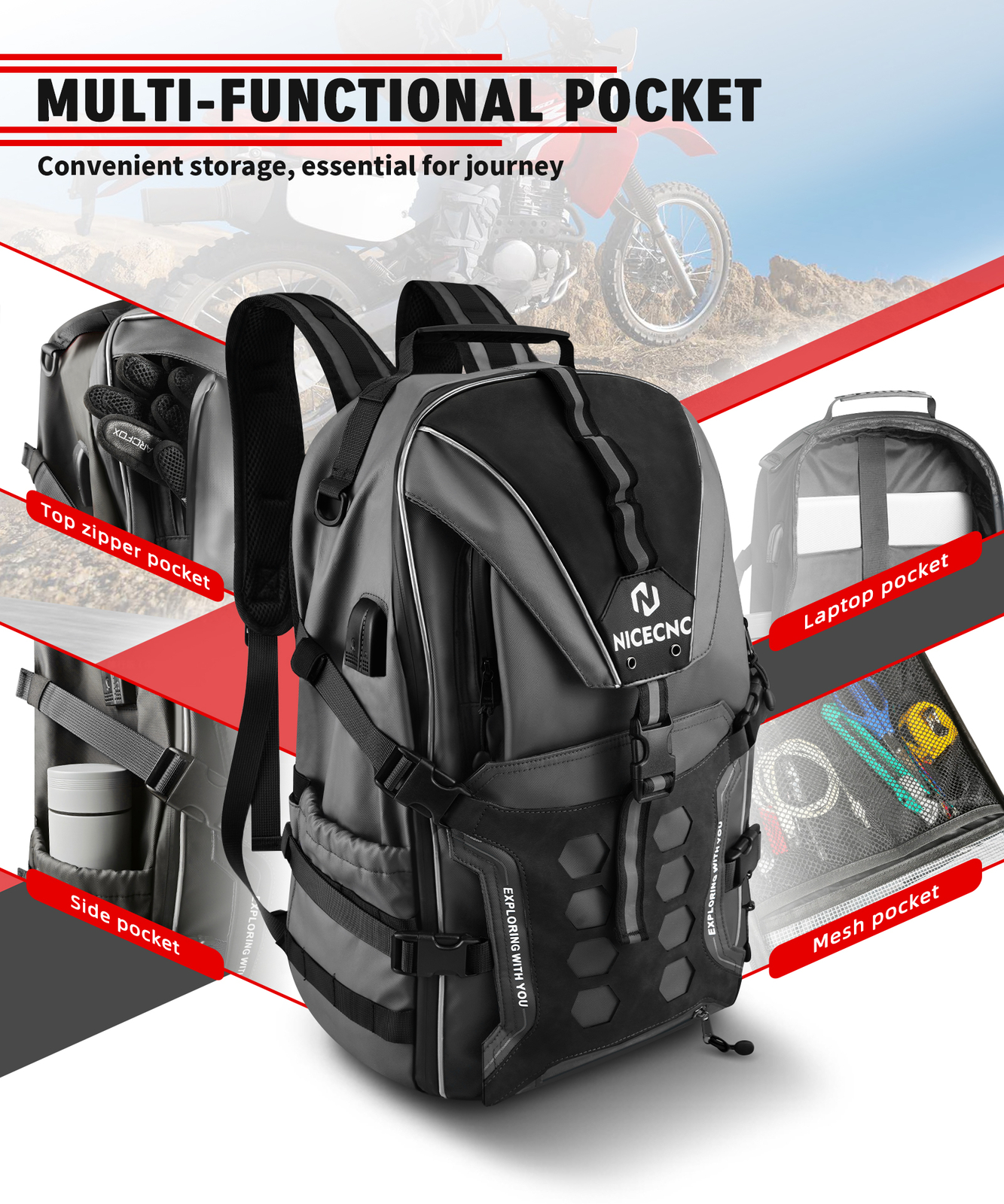35L Motorcycle RUCKSACK Waterproof Motorbike Backpack With Helmet ...
