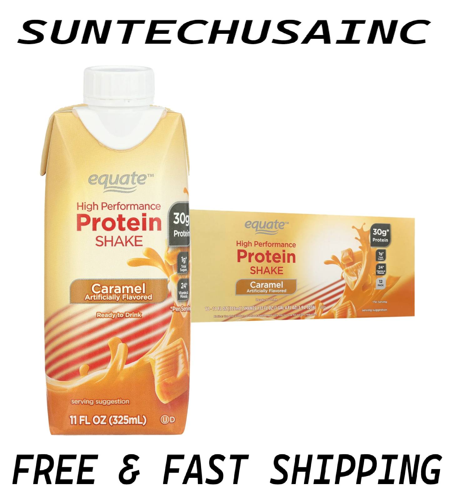 Equate High Performance Protein Nutrition Shake, Caramel, 11 fl oz, 12 ...