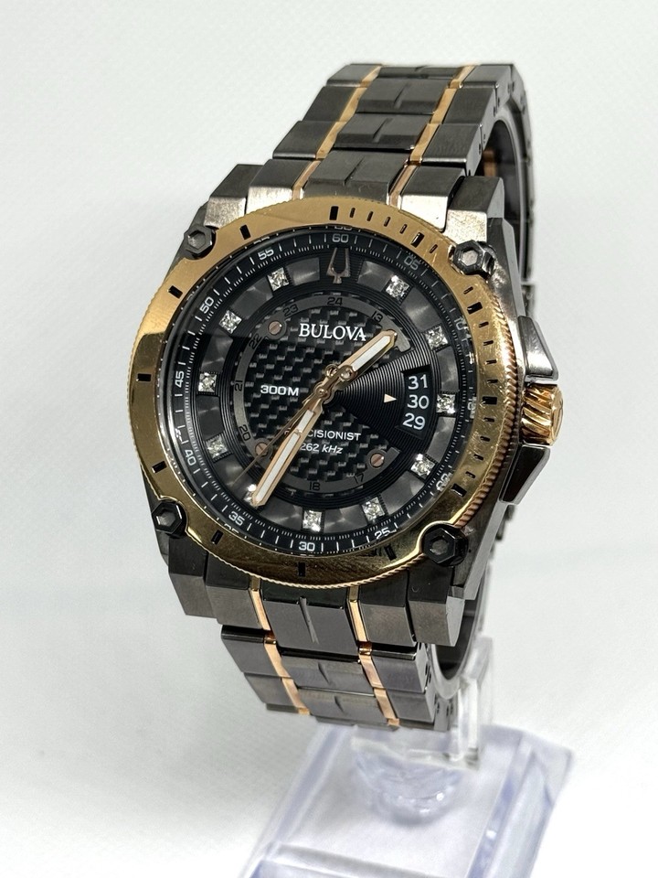 Bulova Precisionist Men's Quartz Diamond Accent Two-Tone Black 47mm ...
