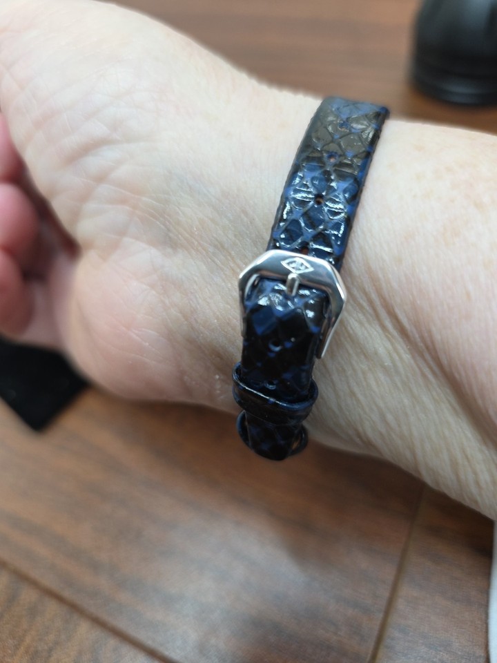 Judith Jack Womens Sterling Watch MOP Face Marcasite Leather VTG Lizard ...