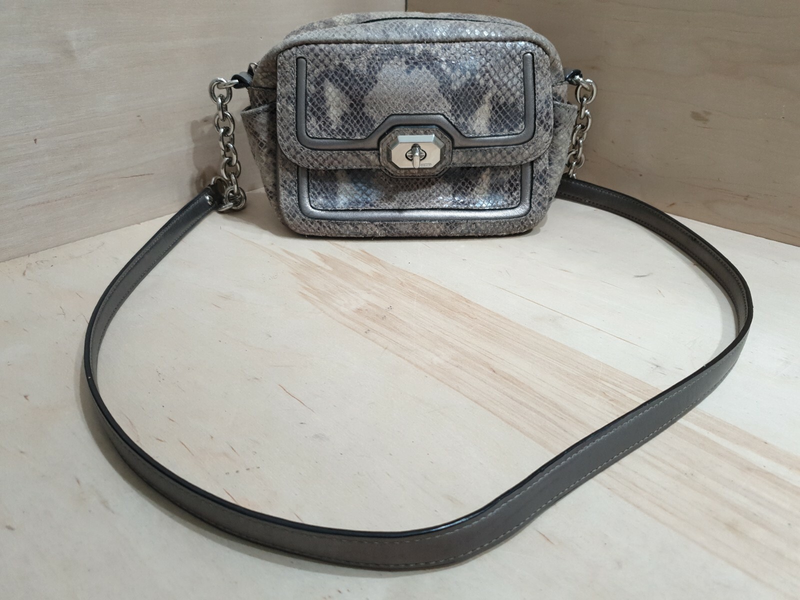Coach Cambell Me Iridescent Gray Leather Python F2484… - Gem