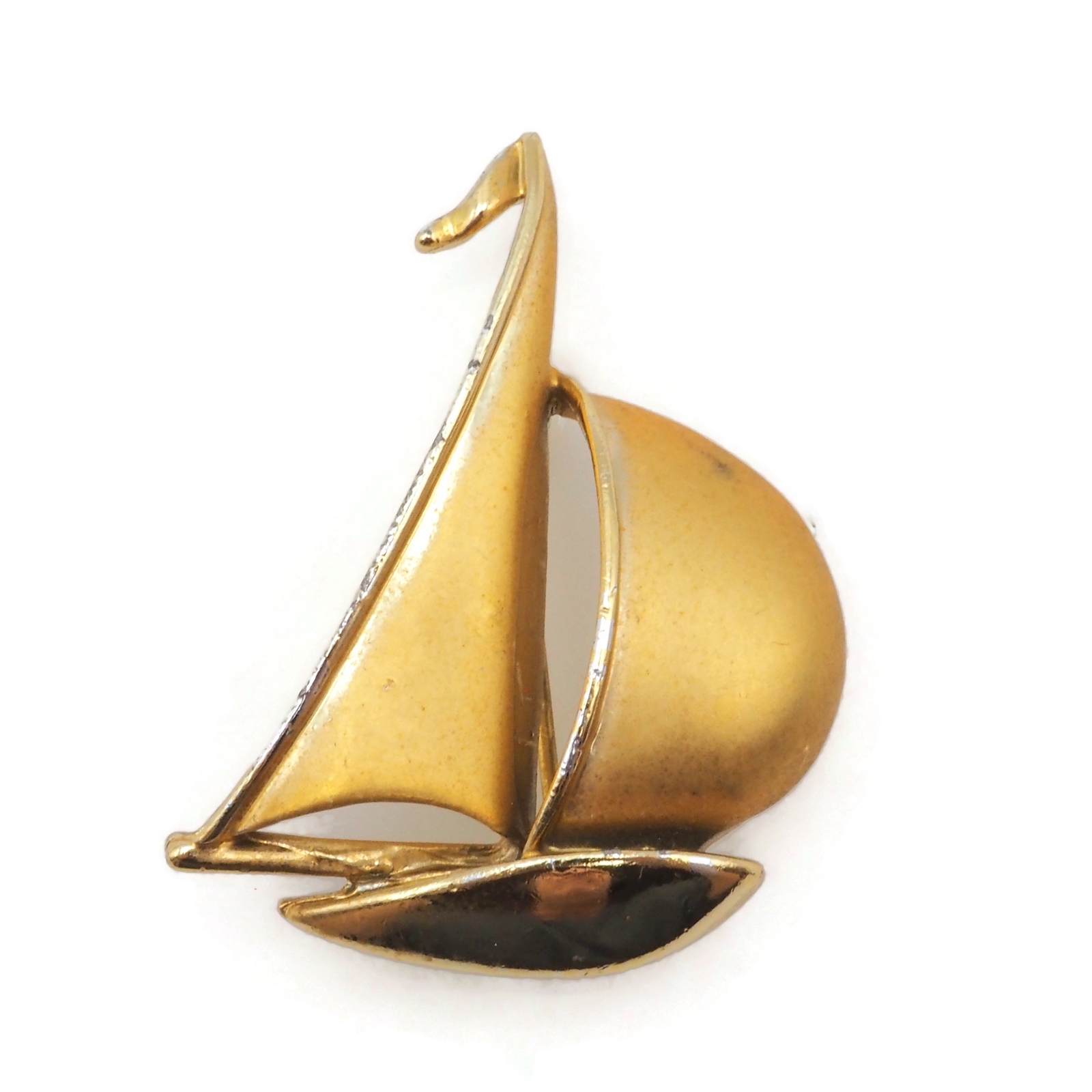 Vintage Matte Shiny Gold Tone Sail Boat Fashion Brooc… - Gem