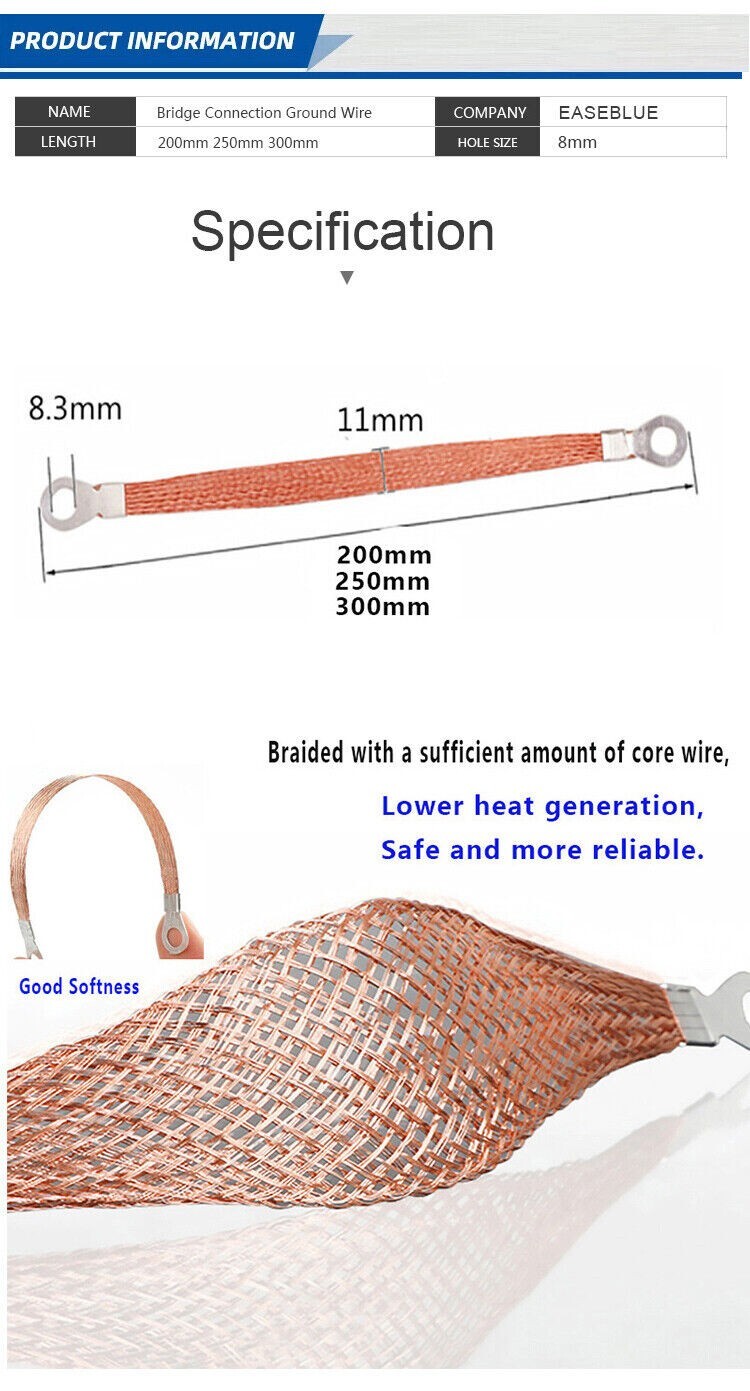 Copper Clad Aluminium Flat Braid Earth Ground Lead Strap Cable Wire ...
