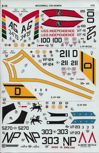 AKS19 Almark Decals 1:72 McDonnell F3H-3 Demon CAG USS Independence | eBay