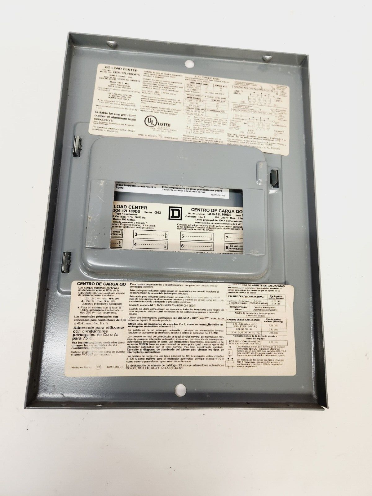 SQUARE D LOAD CENTER QO6-12L100DF/S | eBay