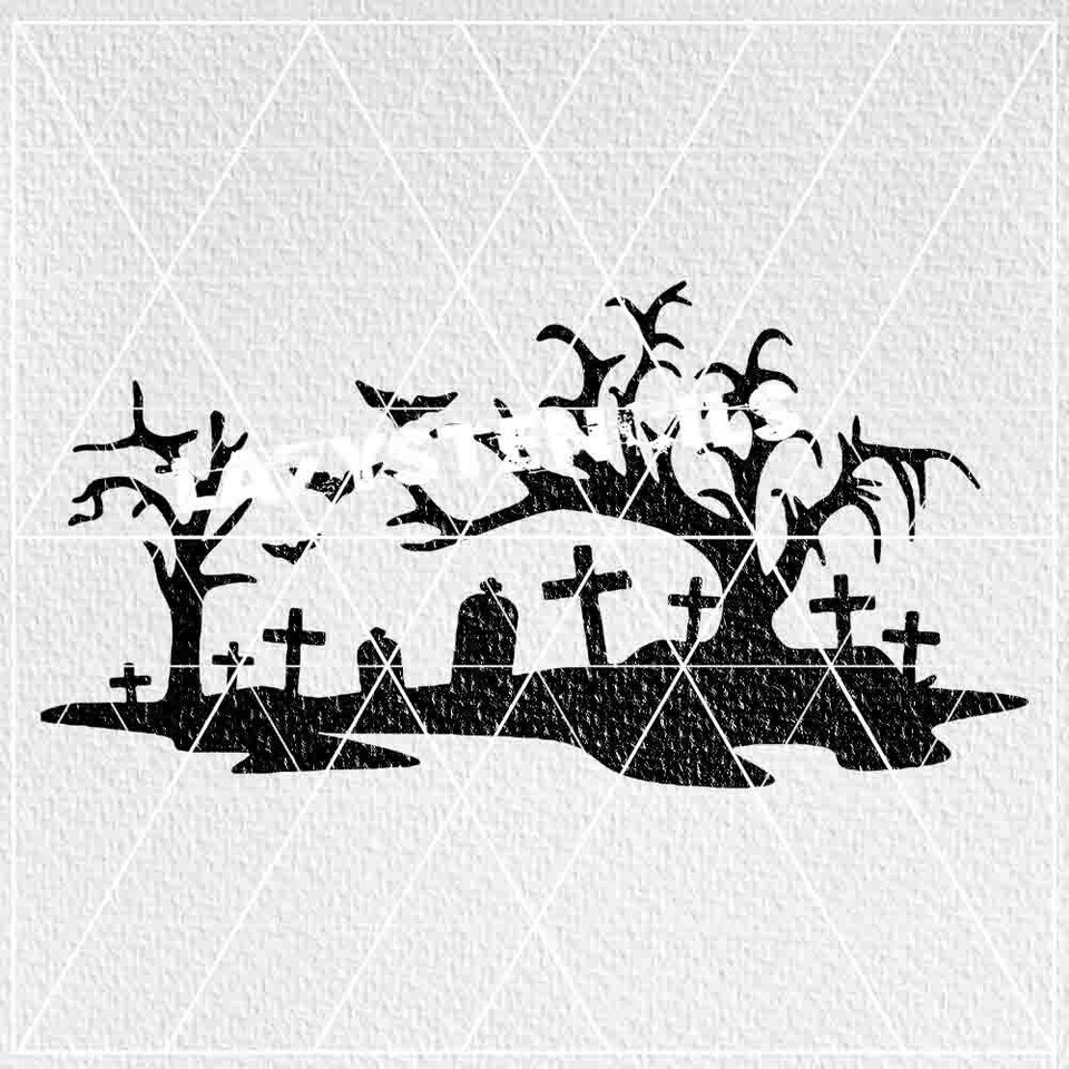 Graveyard Stencil – Halloween, Haunted, Tombstone, Spooky, Ghost ...