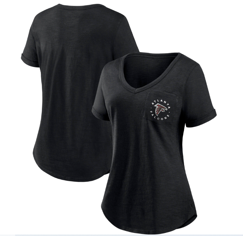 Atlanta Falcons Women’s V-Neck Pocket Tee Shirt Black Short Sleeve NFL ...