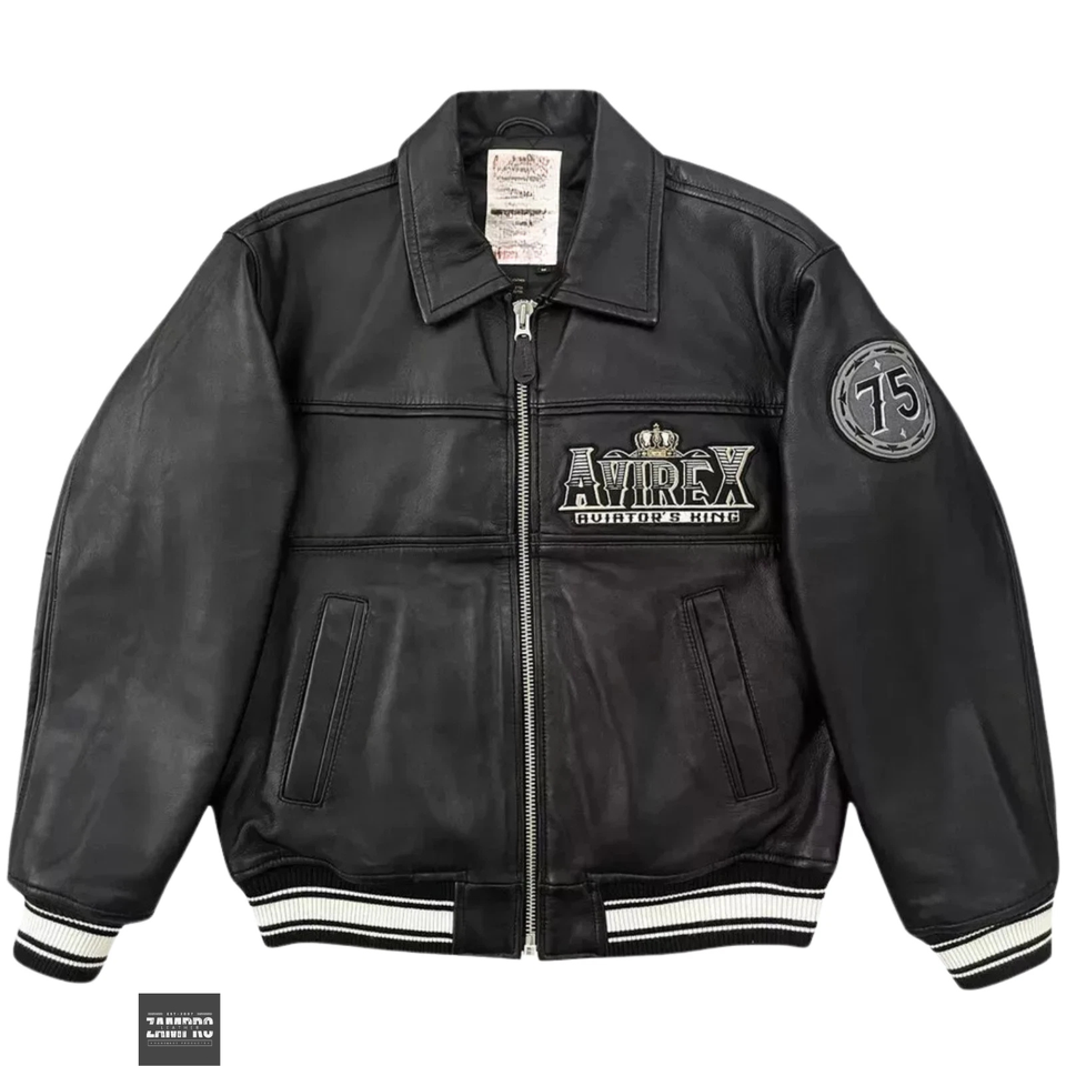 Men's Avirex 75 Aviator King Bomber Leather Jacket 1975 Fashion Jacket ...