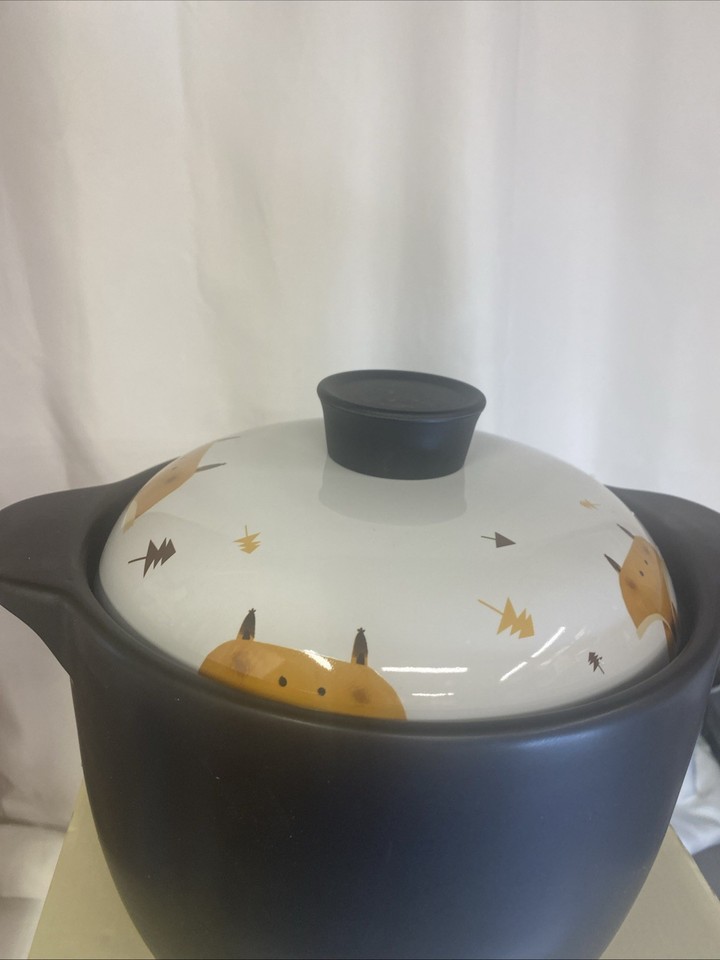 Lotus Blue 5 Quart FOX Cartoon Pattern Ceramic Round Black Dish ...