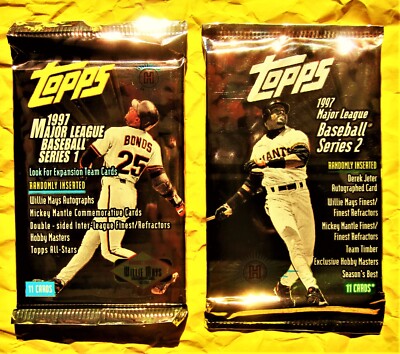 2 1997 Topps SERIES 1 & 2 BASEBALL Packs Sealed Cards Jeter Auto ? Mays ...