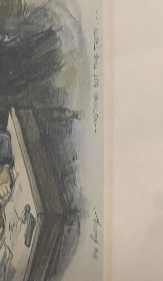 3 Original, William Sharp Signed Pen And Ink Courtroom Drawings, 14” X ...