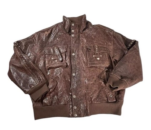Vintage Al Wissam Leather Jacket Mens 54 3XL Brown Genuine Hip Hop 90s ...