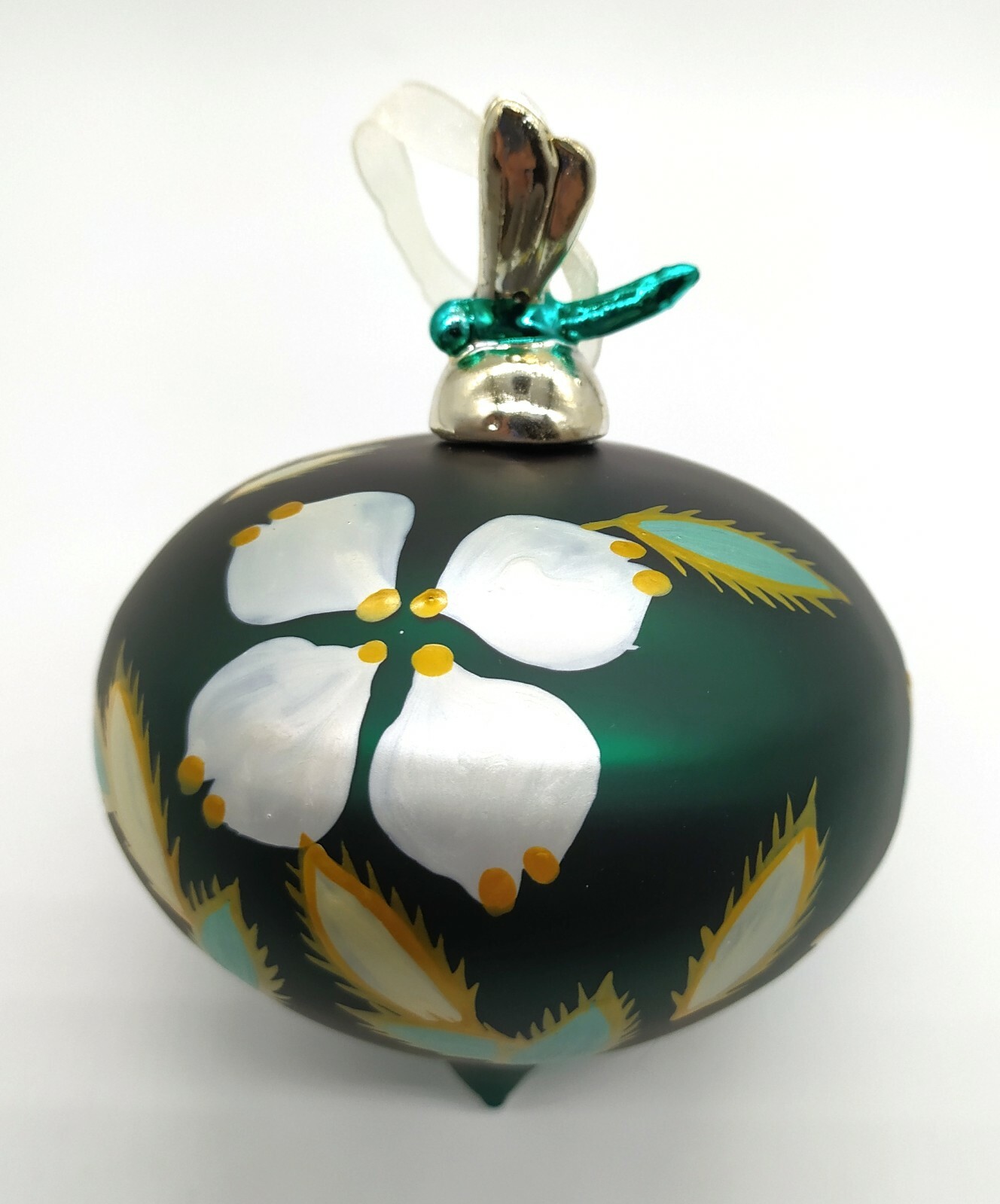 A138# Luxury Glass Onion Green Floral Bauble Dragonfly Porcelain Cap ...
