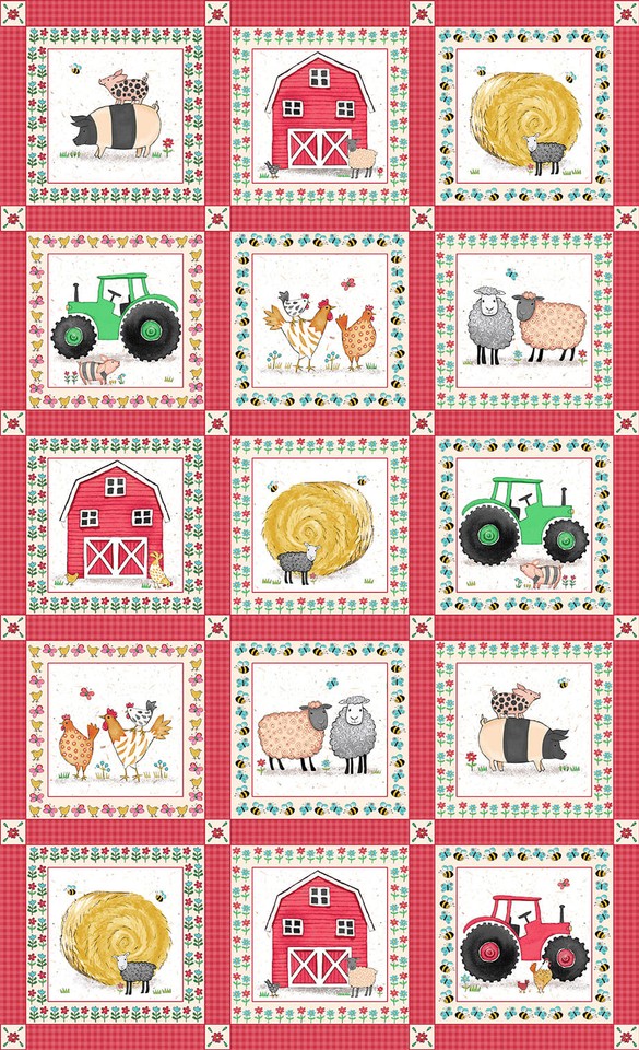 24" Fabric Panel | Henry Glass Hay Day Barn Tractor Farm Animal Block ...