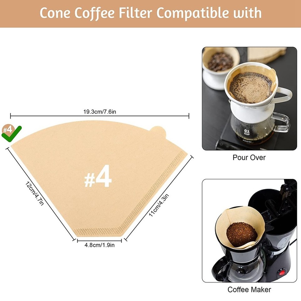 300PCS Coffee Filters 4 Disposable Coffee Filters 4 Cone for Pour ...