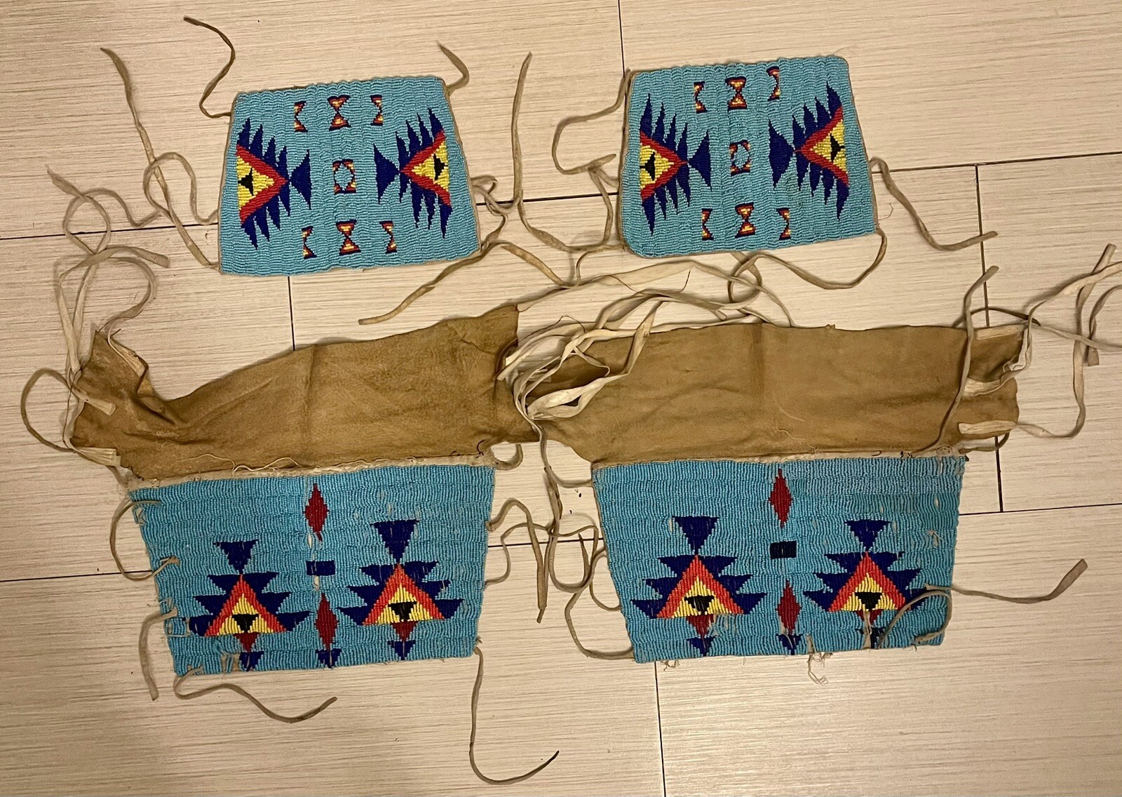 One of a kind Native American museum/ beaded arm cuffs/ ankle flaps ...