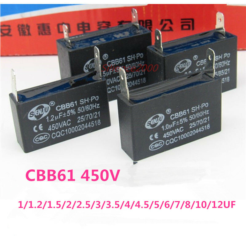 CBB61 450VAC 1.2-12uF Air conditioner Fan Motor Start Capacitors 2 or 4 ...